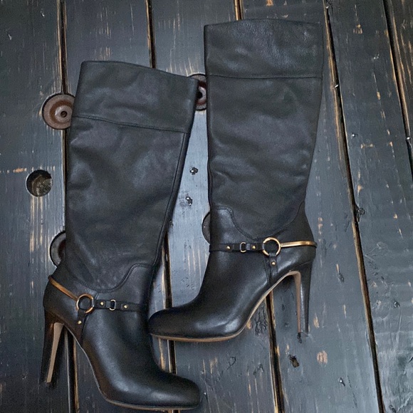 Isola | Shoes | Isola Tall Heeled Black Leather Emma Boots With Harness ...
